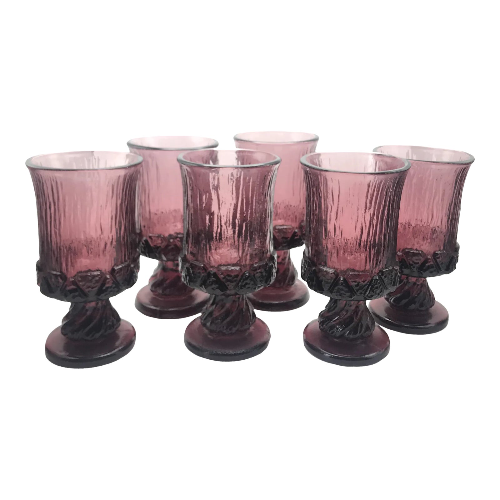 Vintage Amethyst Fostoria Sorrento Glass Goblets - Set of 6 | Chairish