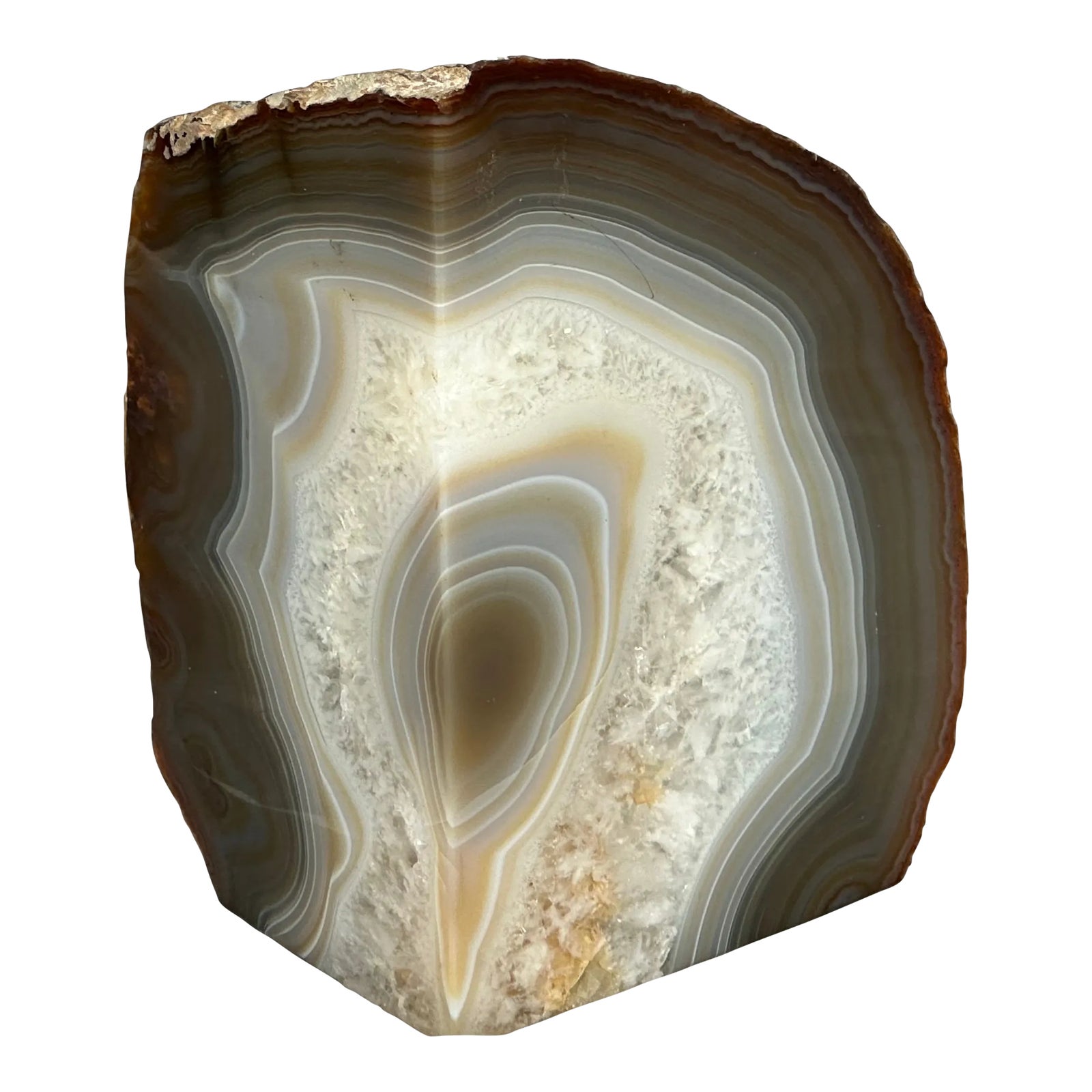 Banded Agate Geode Bookend Rock Crystal Specimen | Chairish