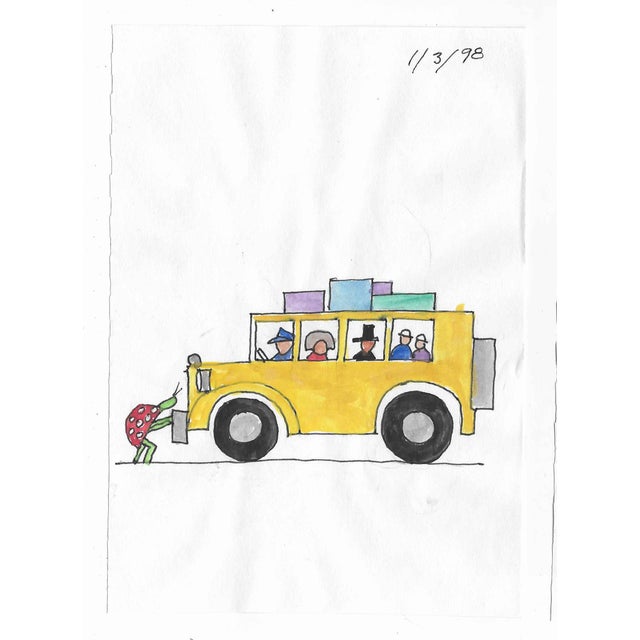 1999 Bus and Ladybug Watercolor Painting | Chairish