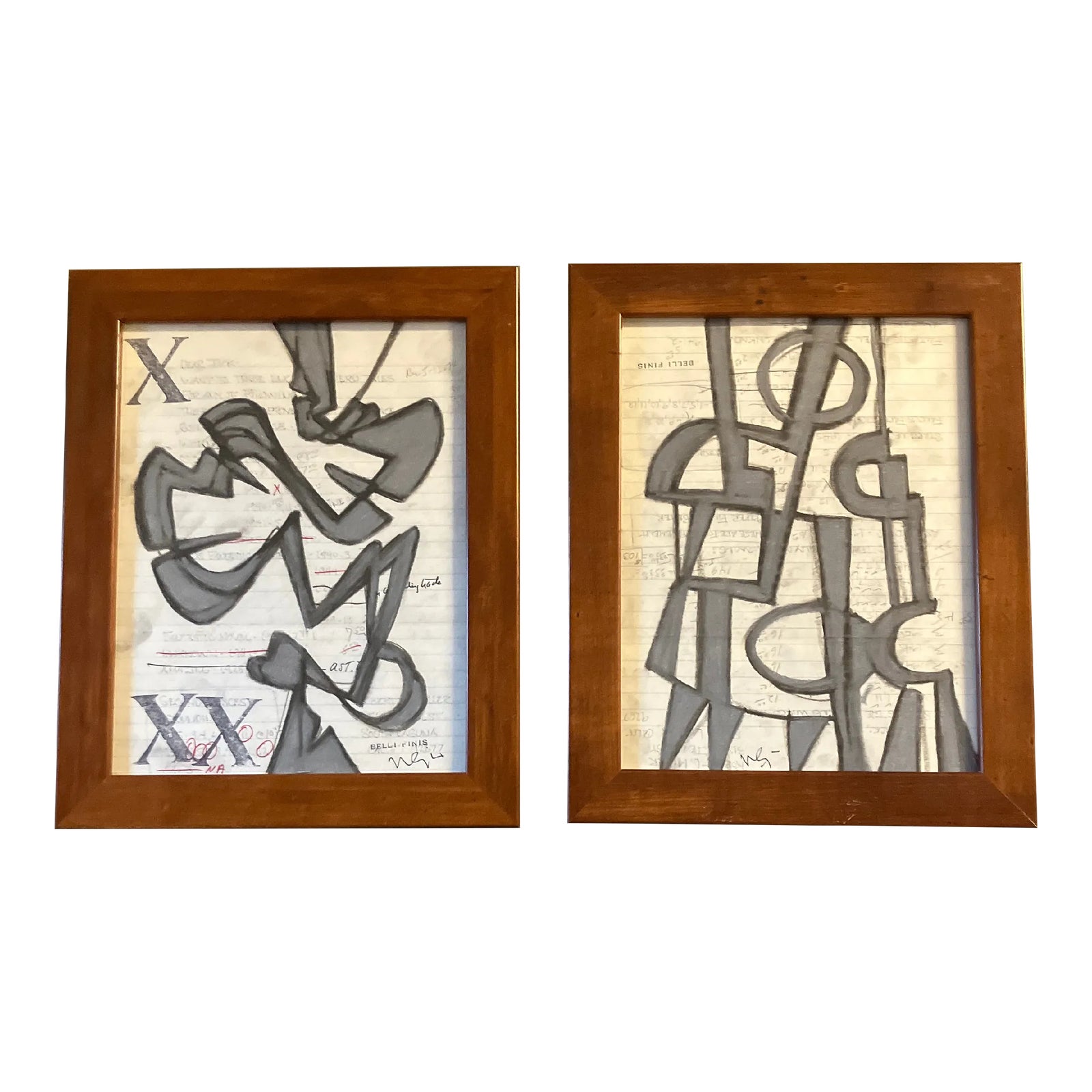 Contemporary 2 Original Wayne Cunningham Abstract Pastel Drawings ...