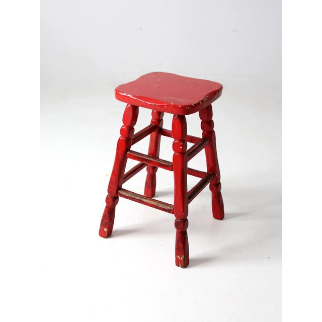 Vintage Red Wooden Stool | Chairish