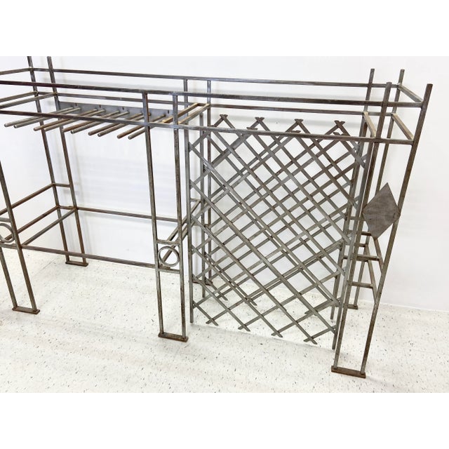 Custom Industrial Solid Raw Steel Bar and Wine Rack | Chairish