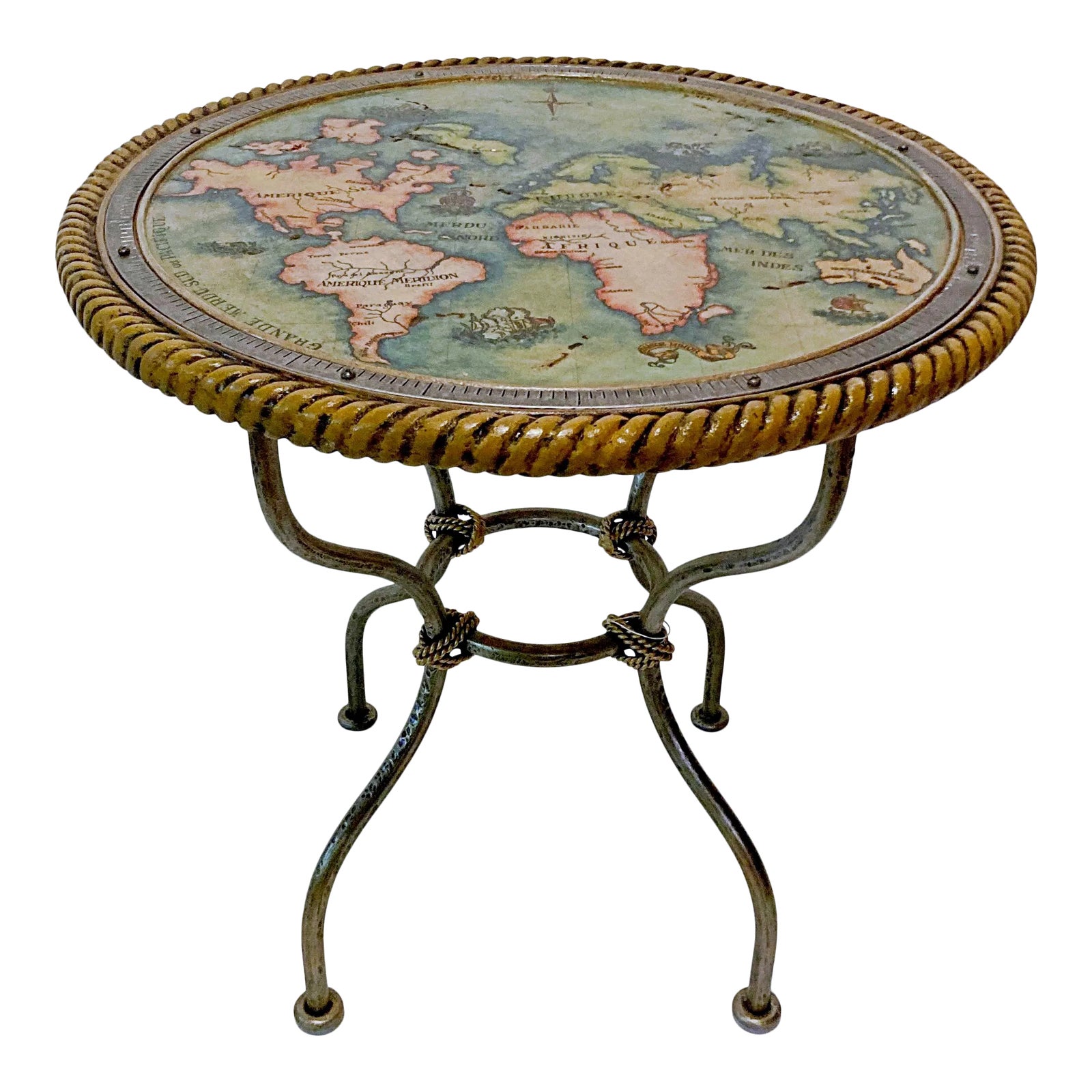 Janice Minor Decorative Leather World Map Accent Table | Chairish