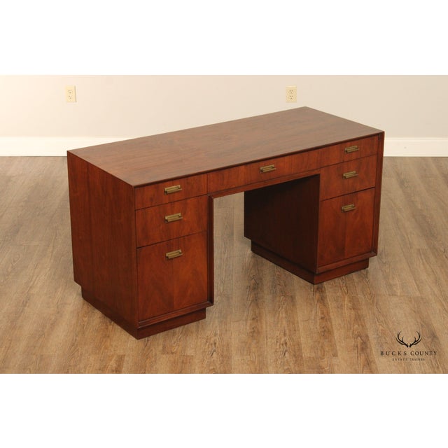 Founders Mid Century Modern Style Walnut Executive Desk | Chairish