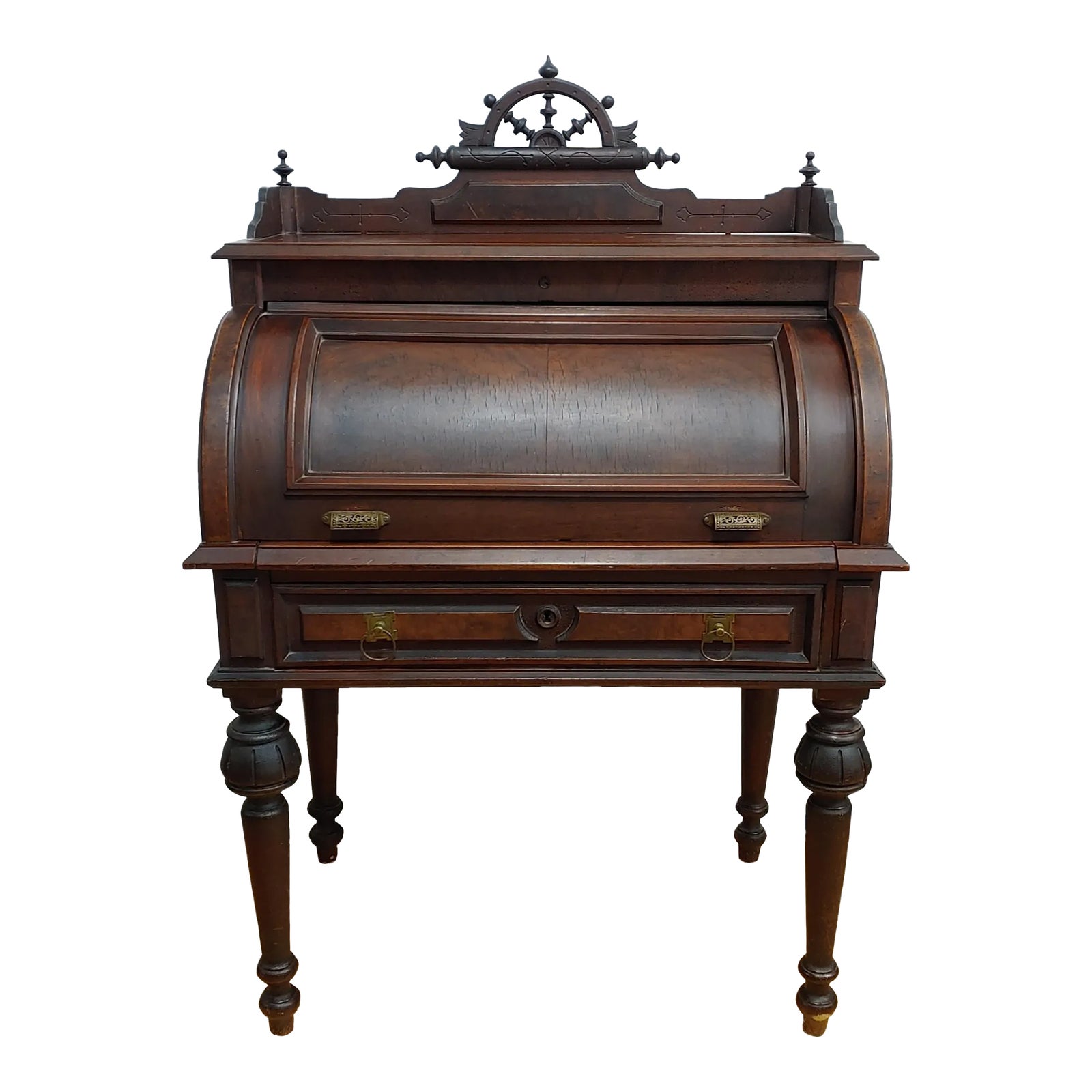 Antique 19th Century Mahogany Renaissance Revival Banker's Cylinder ...