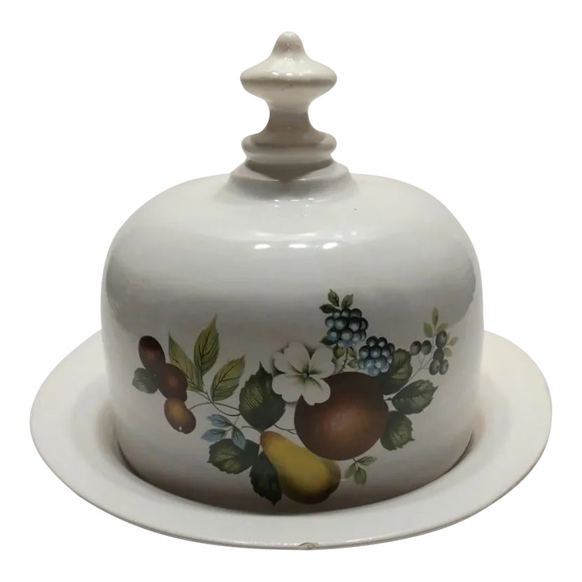 Vintage Cheese Butter Dish Cloche Domed Serving White Ceramic Fruits ...