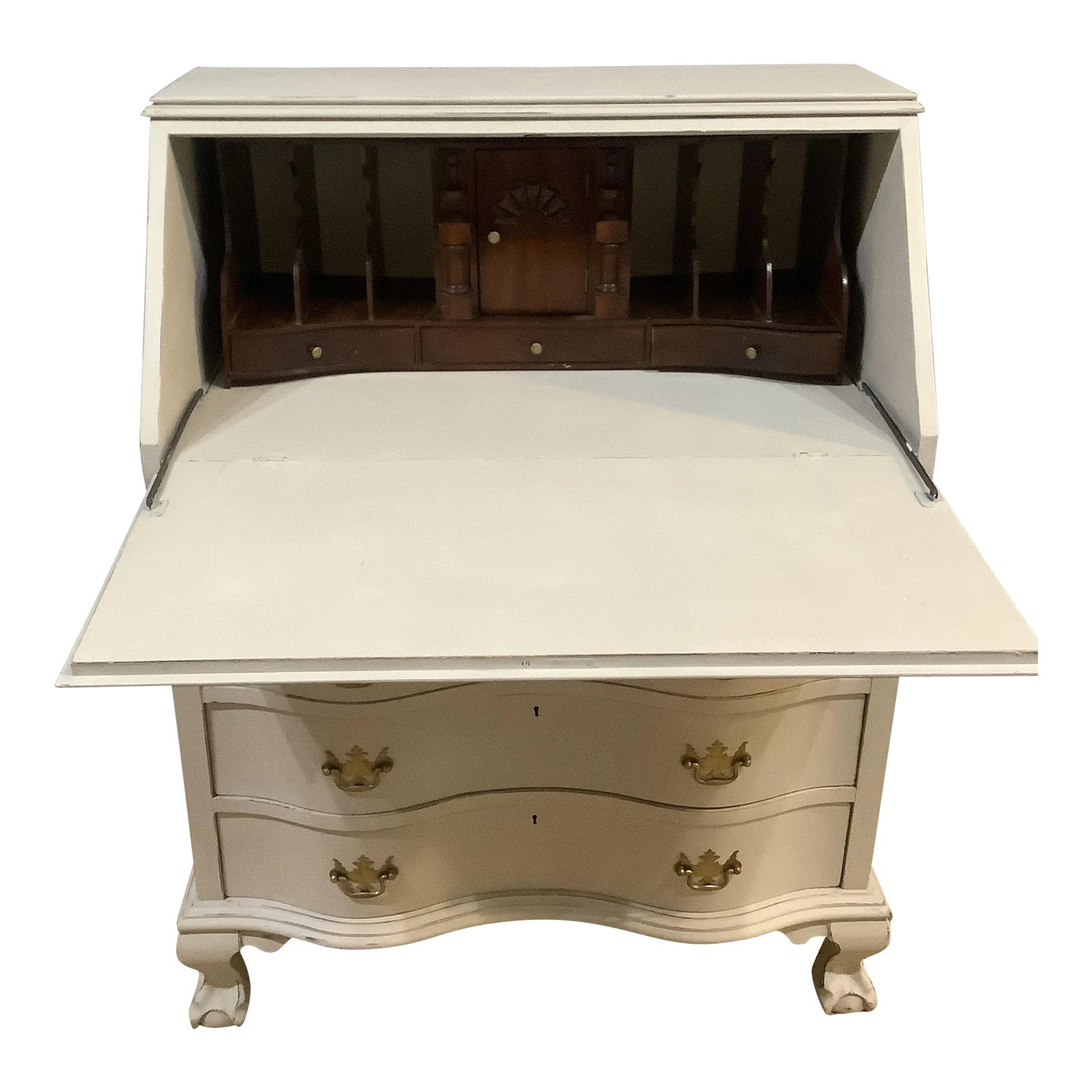 Painted Oyster Off White Vintage Secretary Drop Down 4 Drawers Chest Claw Feet Short Style ...