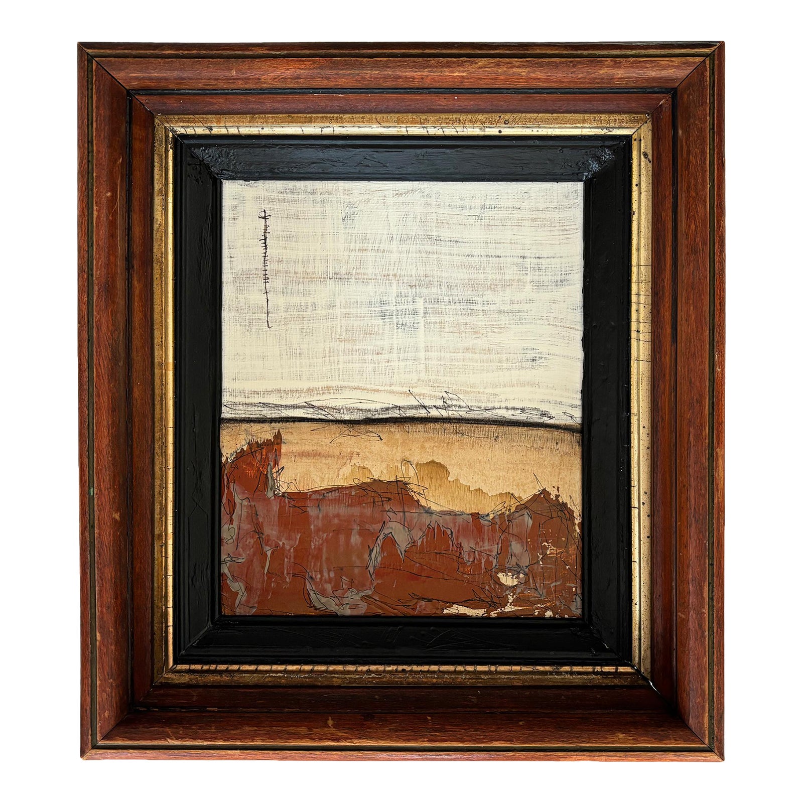 “Phoenix” Abstract Art in Antique Frame, Southwest Transitional Wall ...