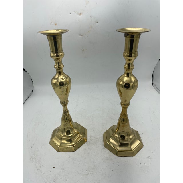 Pair of 12 Inch Tall Brass Candlesticks | Chairish