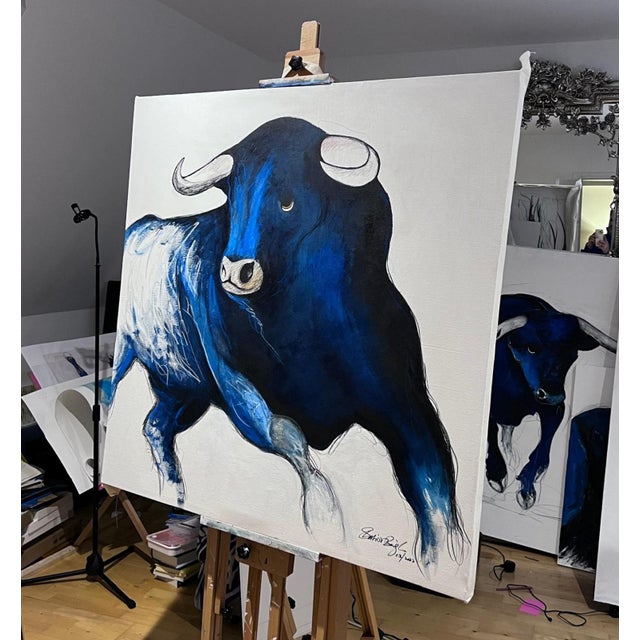 "Blue Bull" Contemporary Fauvist Animal Portrait Print by Shabs Beigh ...