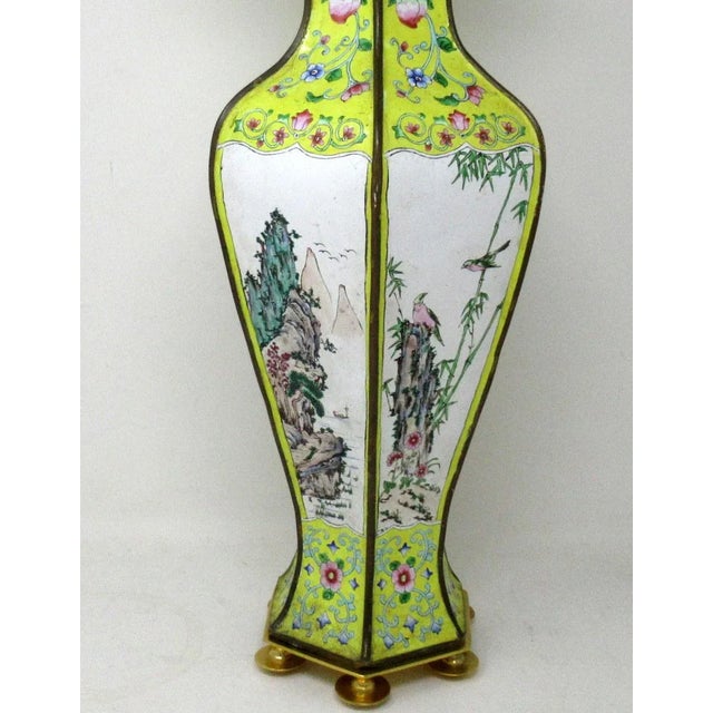 Antique Qing Dynasty Chinese Cantonese Enamel Table Lamp Yellow Green ...