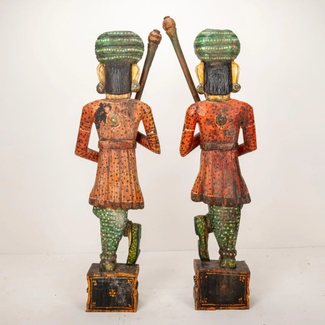 Antique Large Solid Wood Rajasthani Royal Guard Gatekeeper Figurines ...