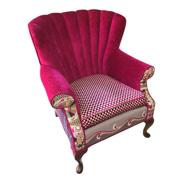 Hot Pink Silk Chenille Velvet Wingback Chair | Chairish