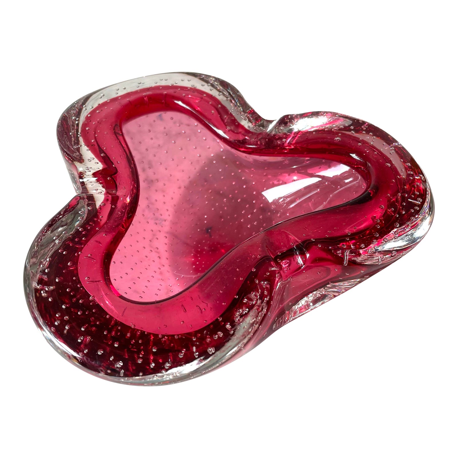 Mid Century Barbini Murano Glass Ruby Red Bubble Ashtray | Chairish