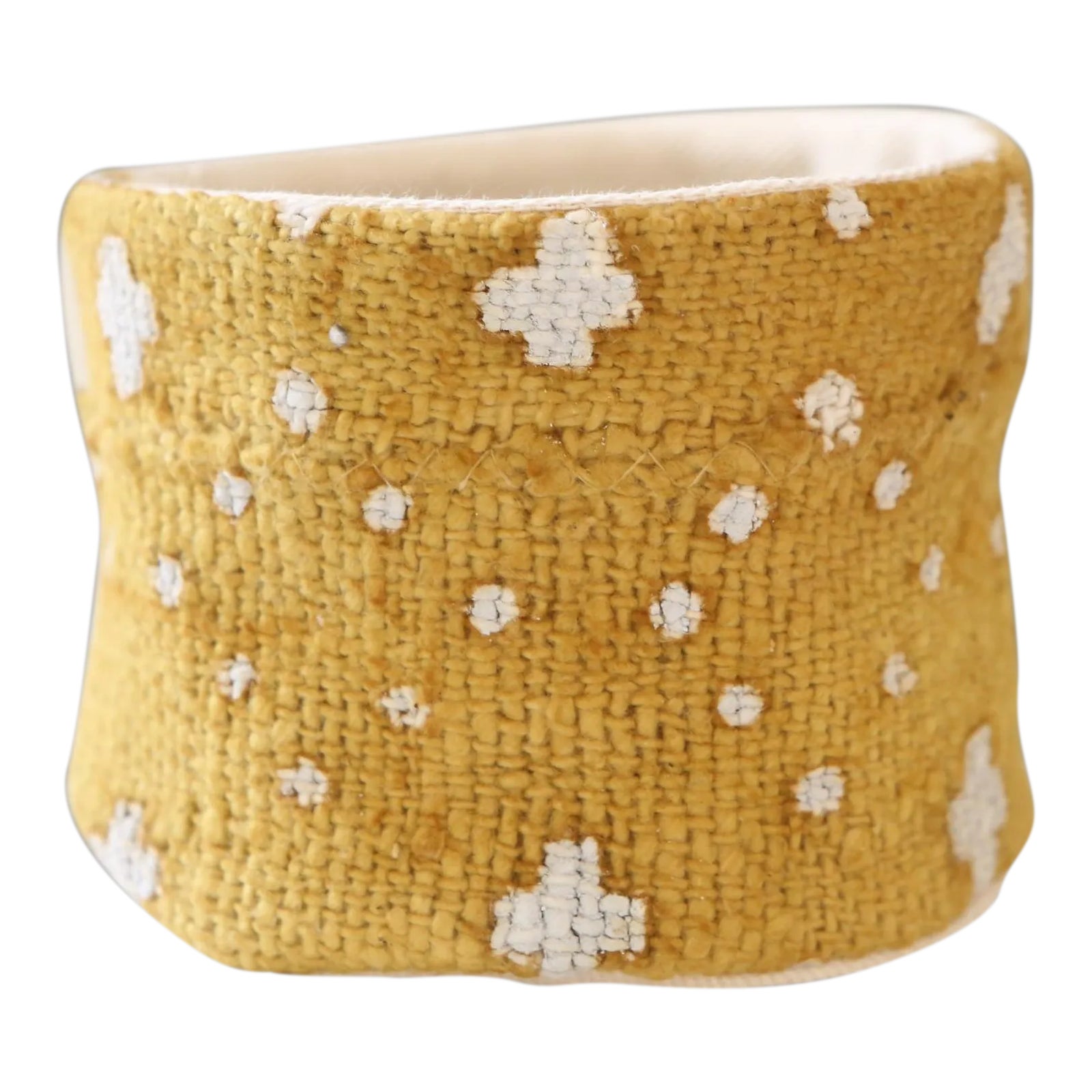 Vintage African Textile Yellow Mudcloth Planter | Chairish