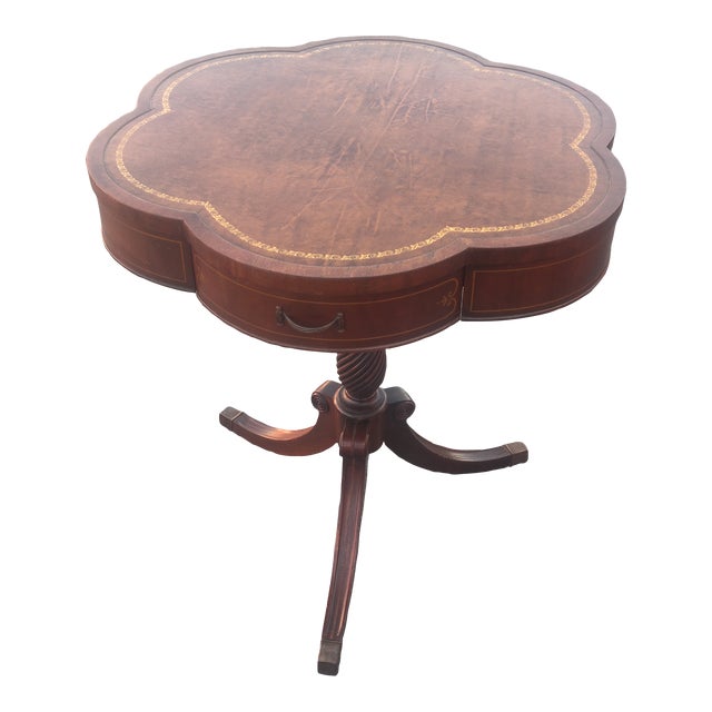 Early 20th Century Vintage Leather Top Mahogany Clover Leaf Shaped Side ...