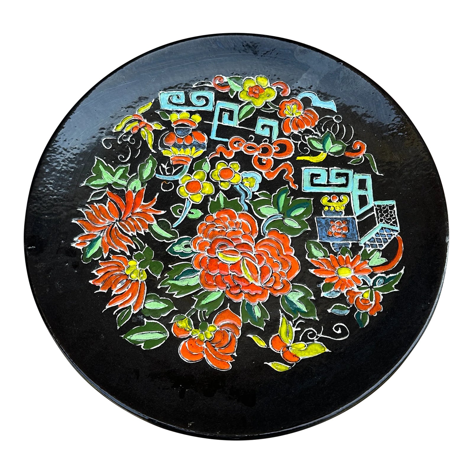 1970s Greek Key Asian Ceramic Decorative Plate | Chairish