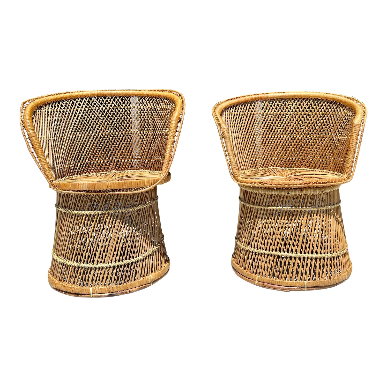 Him & Her Vintage Handwoven Wicker Armchairs. | Chairish