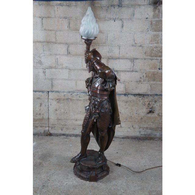 Antique Late 19th Century French Spelter Bronze Medieval Warrior Newel ...