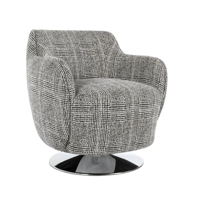 Layla Plaid Upholstered Swivel Chair | Chairish