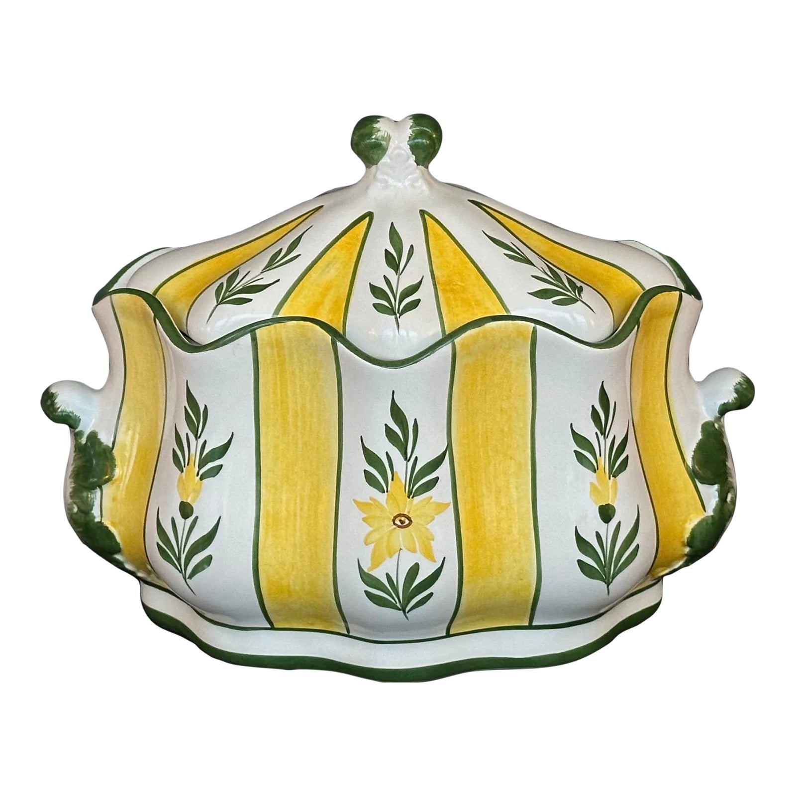 Zanolli Hand Painted Italian Pottery Covered Serving Dish Tureen | Chairish