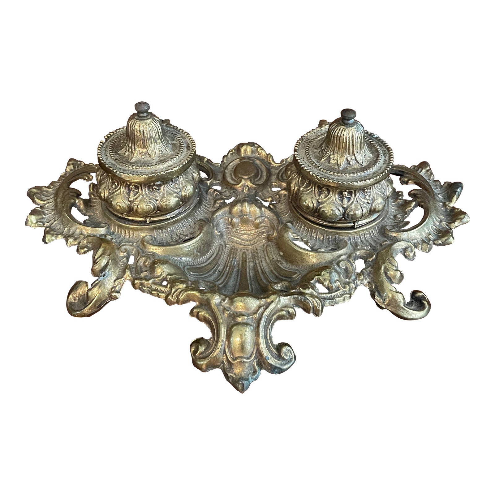 Antique Italian Brass Inkwell. | Chairish