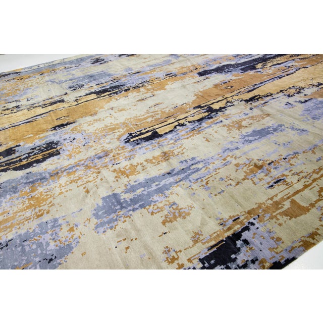 21st Century Modern Abstract Wool & Silk Rug 13 X 17 | Chairish