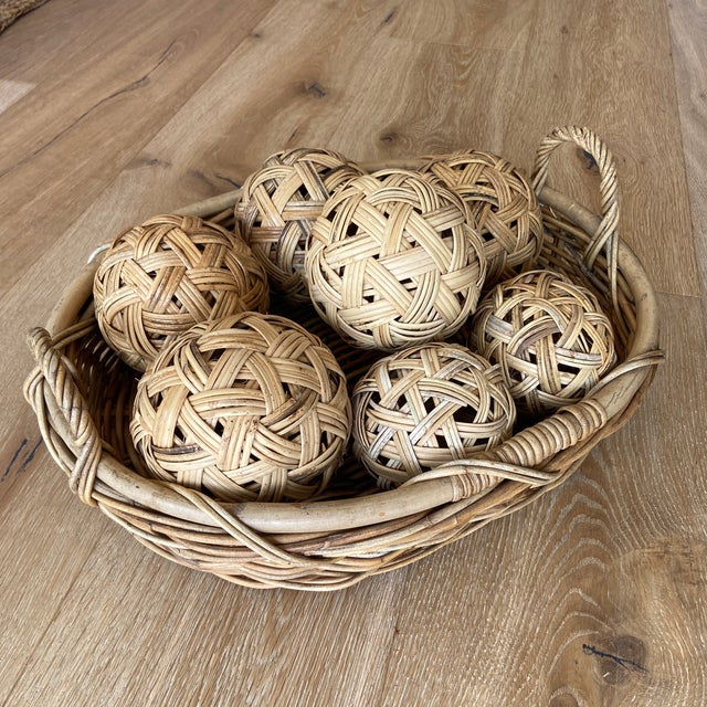 Vintage Basket With Rattan Wicker Spheres | Chairish