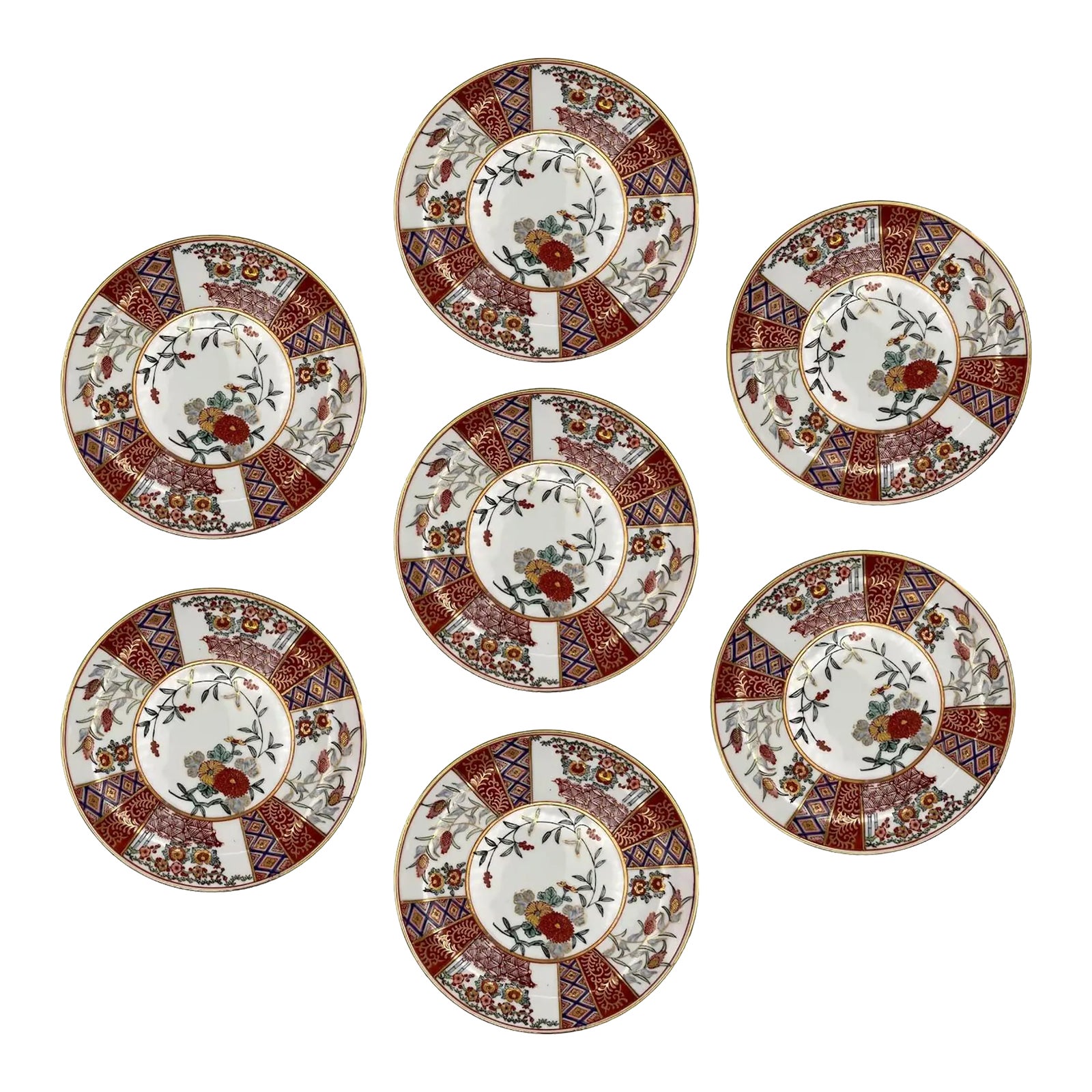 Set of 7 Hand Painted Japanese Gold Imari by Otagiri Plates | Chairish