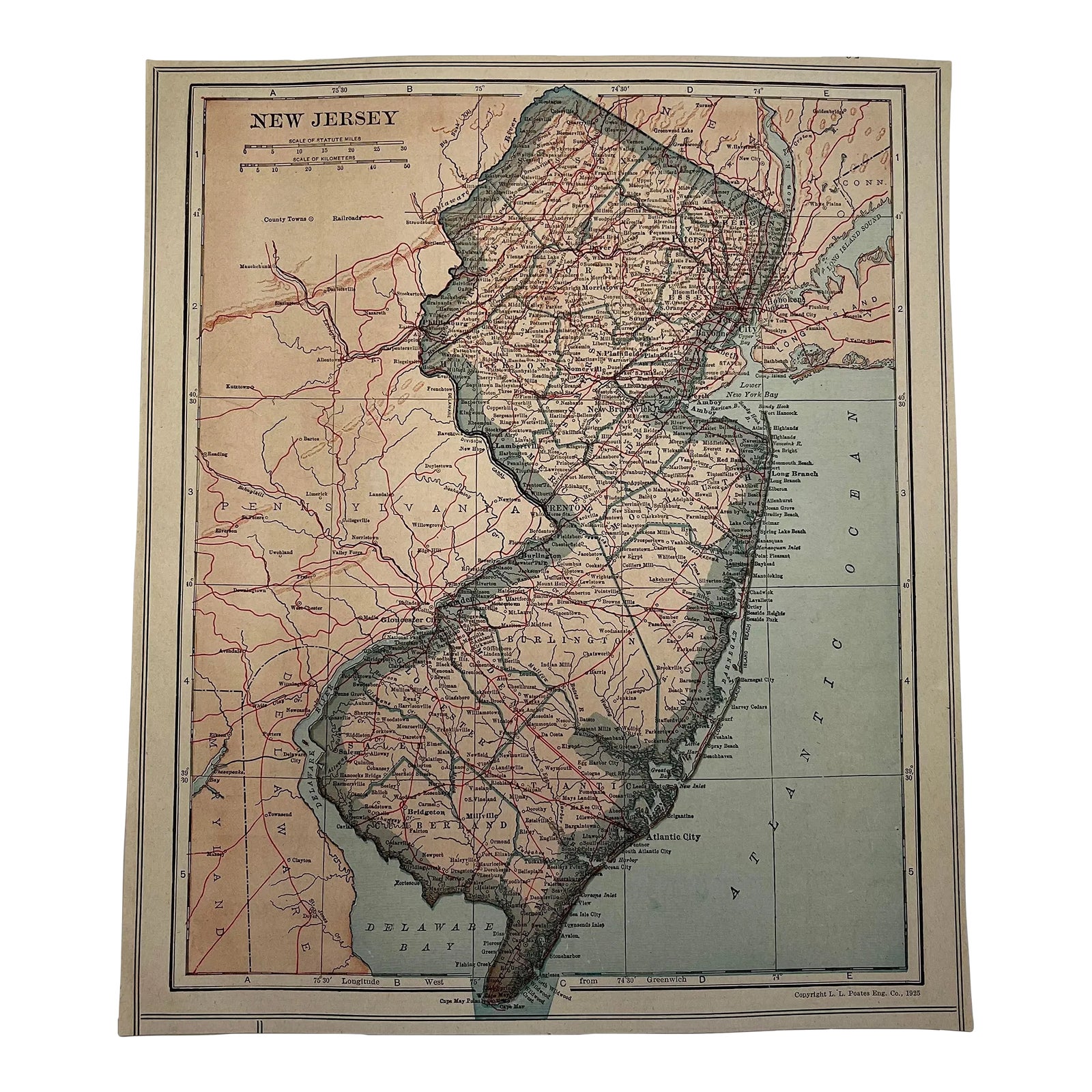 1920s New Jersey State Map | Chairish