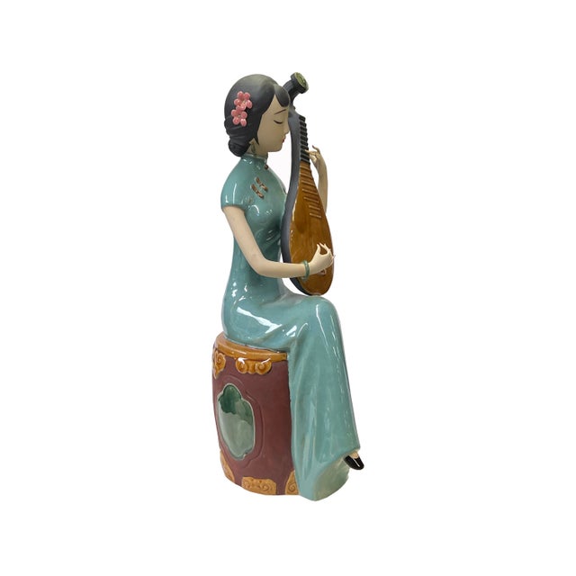 Oriental Ceramic Cheongsam Celadon Qipao Pipa Lady Figure | Chairish