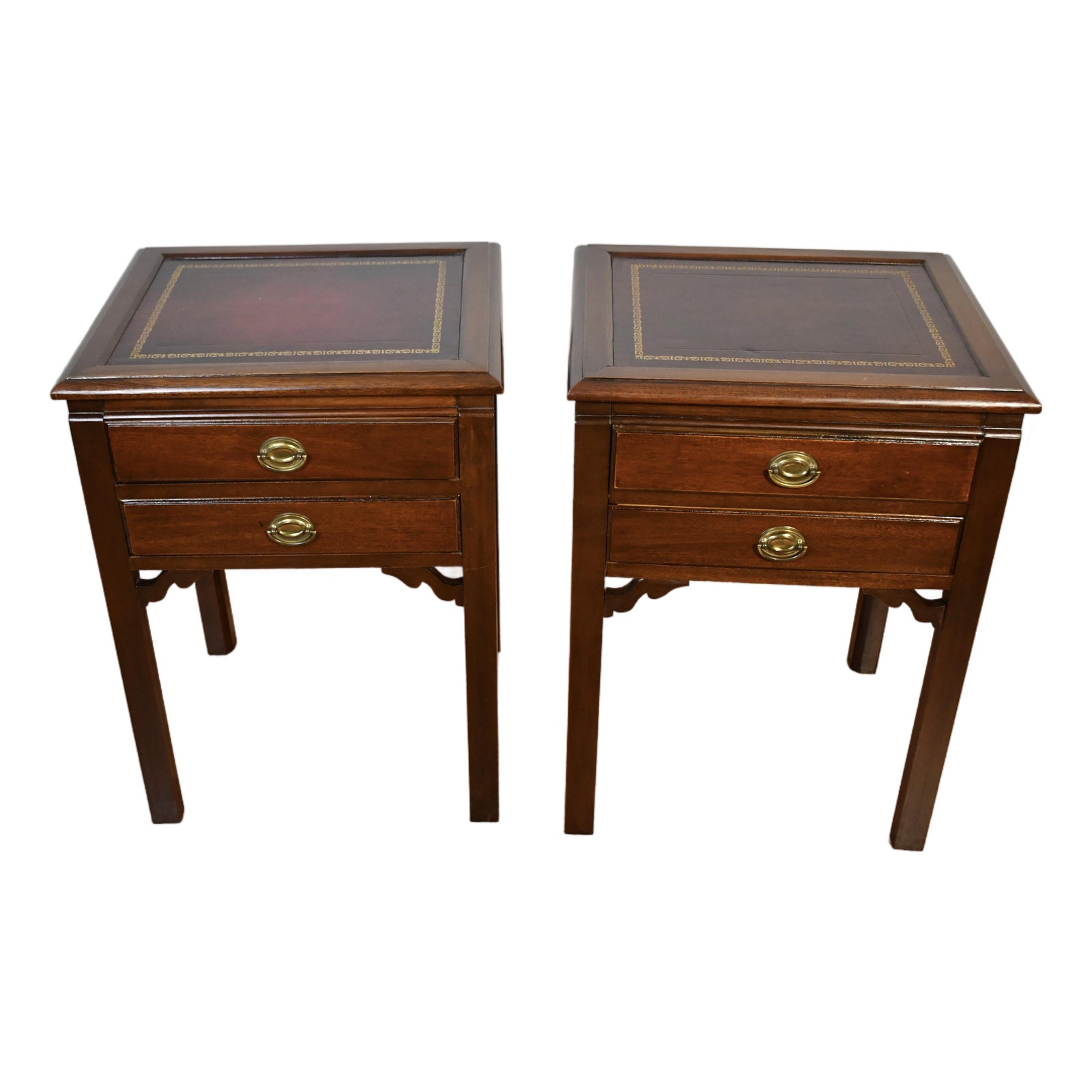1940 Pair of Regency Style Mahogany Lather Top Night Stands Bedside ...