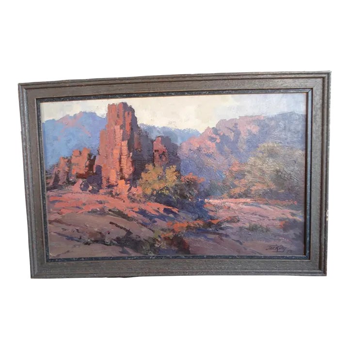 Jack Elmo King - Desert Mesa Landscape 1973 - Oil on Board | Chairish