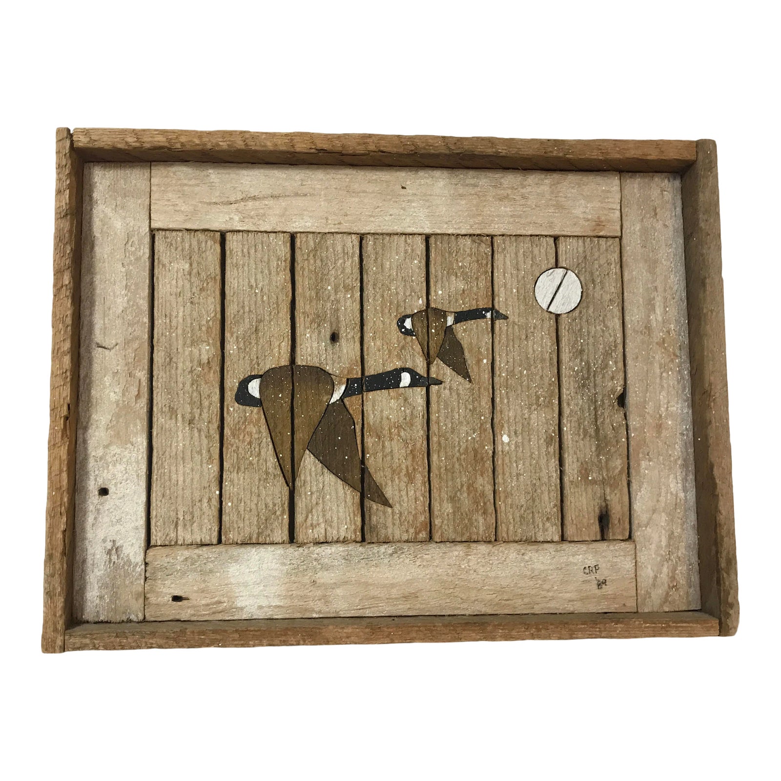1989 Vintage Handmade Rustic Wood Inlay Geese in Snow Showers Art ...