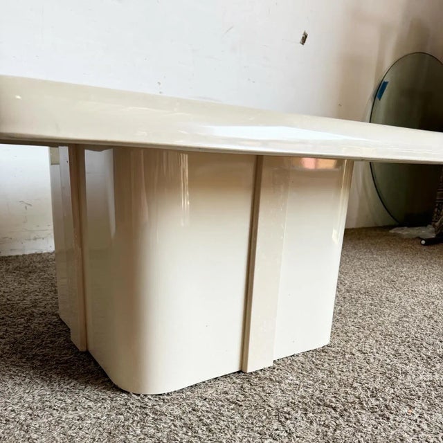 Postmodern Casted Stone Faux Marble Cream and Beige Coffee Table | Chairish