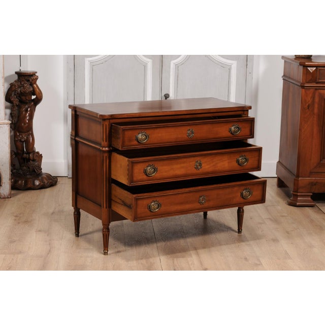 French Louis XVI Style Light Walnut Commode with Three Drawers and ...