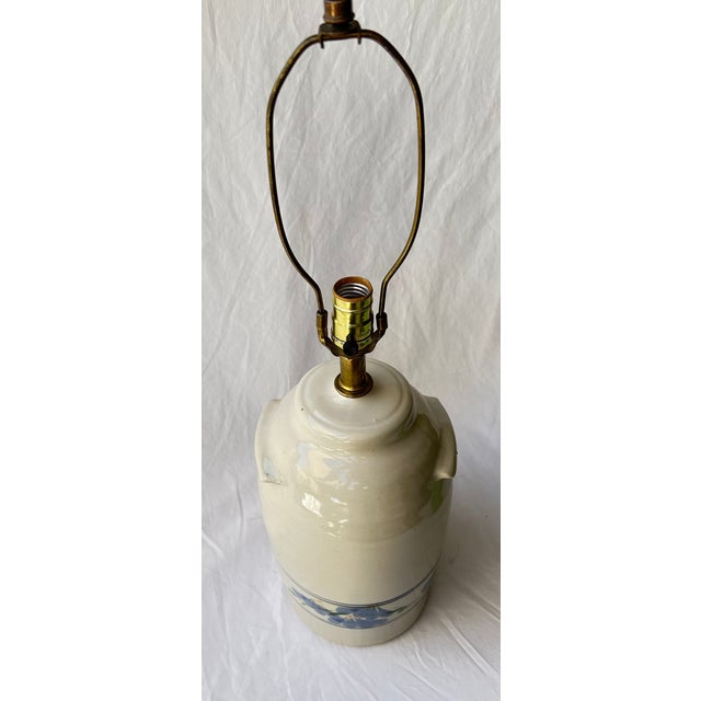 Vintage Stoneware Jug Table Lamp With Hand Painted Flowers | Chairish