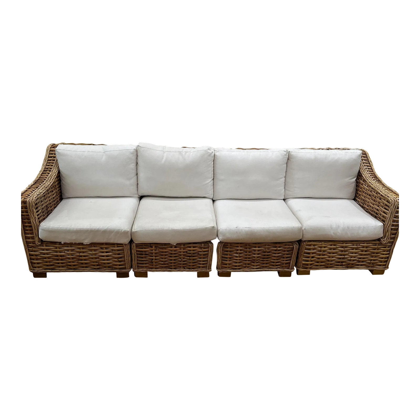 Rowe Rattan With Braided Wicker Trim Sofa | Chairish