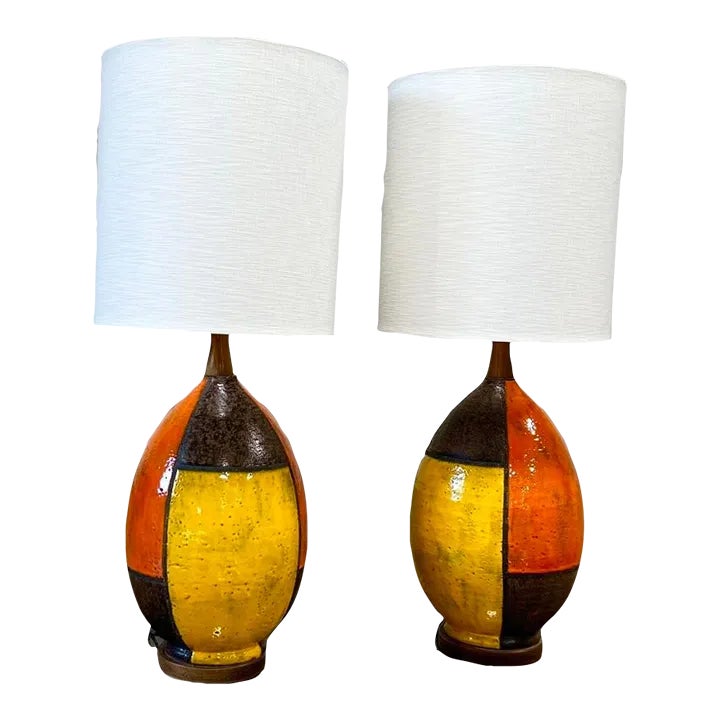 Aldo Londi Bitossi Monumental Mondrian Lamps | Chairish