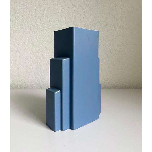 1920s Art Deco Skyscraper Vase, Dusty Blue | Chairish