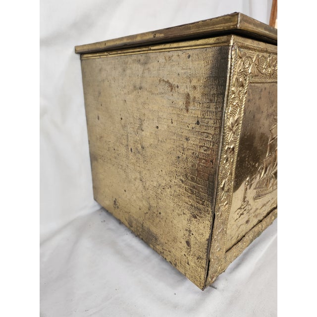 Antique Brass Embossed Nautical Ship Scene Kindling Box | Chairish