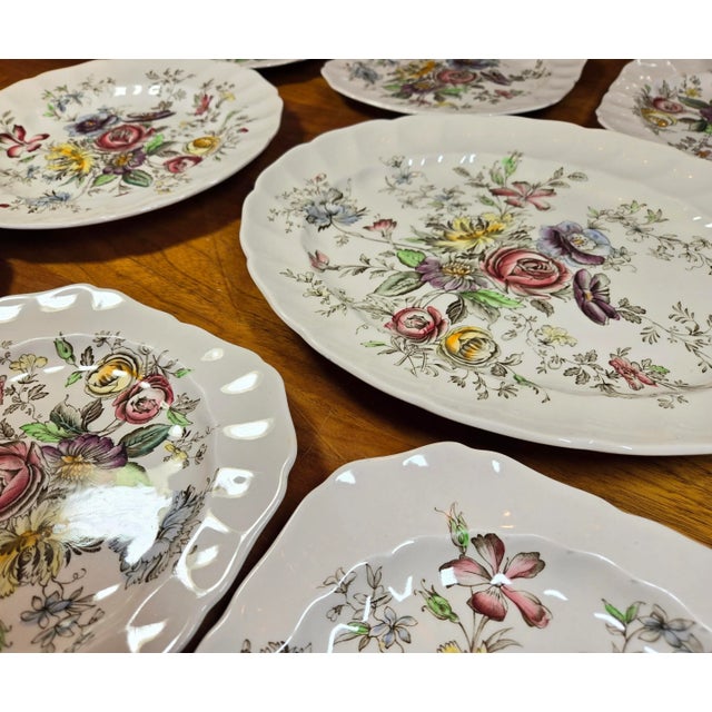 Vintage Set of Spring Flowers Ironstone Plates - Set of 8 | Chairish