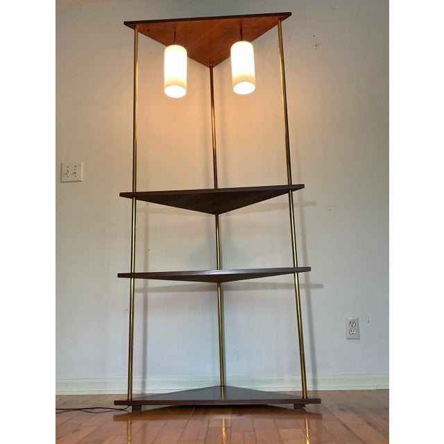 Mid Century Modern Lighted Angled Corner Display Shelf Unit Walnut ...