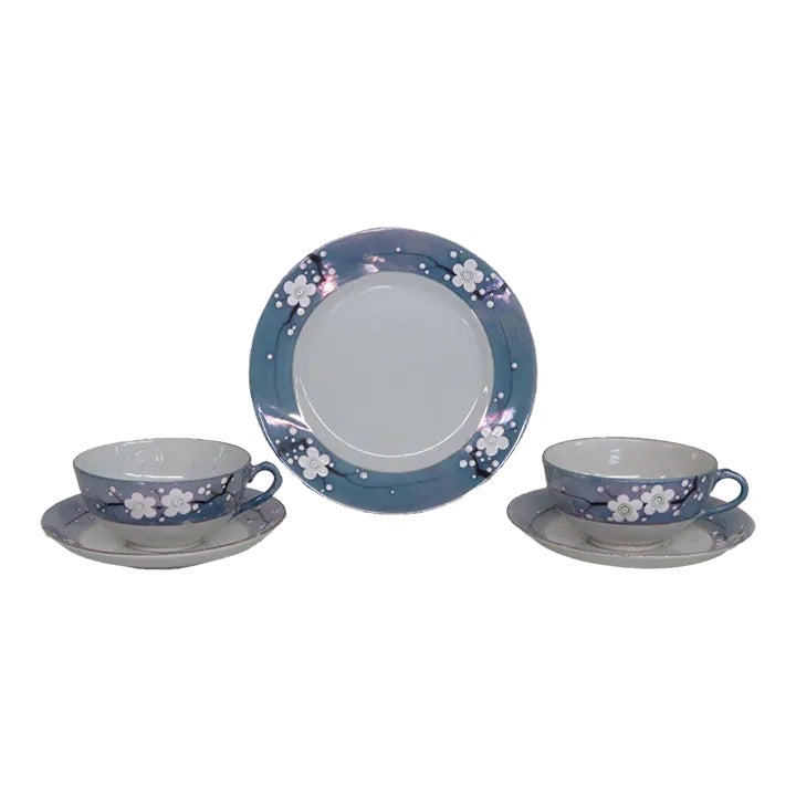 Lusterware Japan Porcelain Hand Painted Blue Cherry Blossom 5 Pc Tea ...