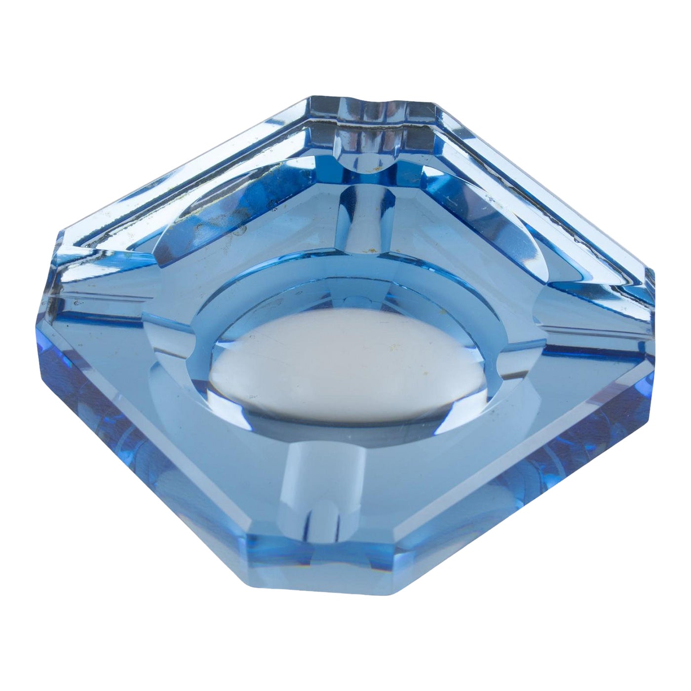 Jean Luce Art Deco Blue Mirror Glass Ashtray Desk Tidy, France 1930s ...