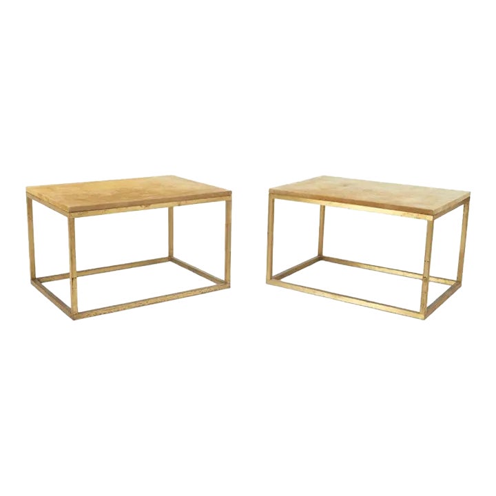Pair of Midcentury Modern Suede Side Tables | Chairish