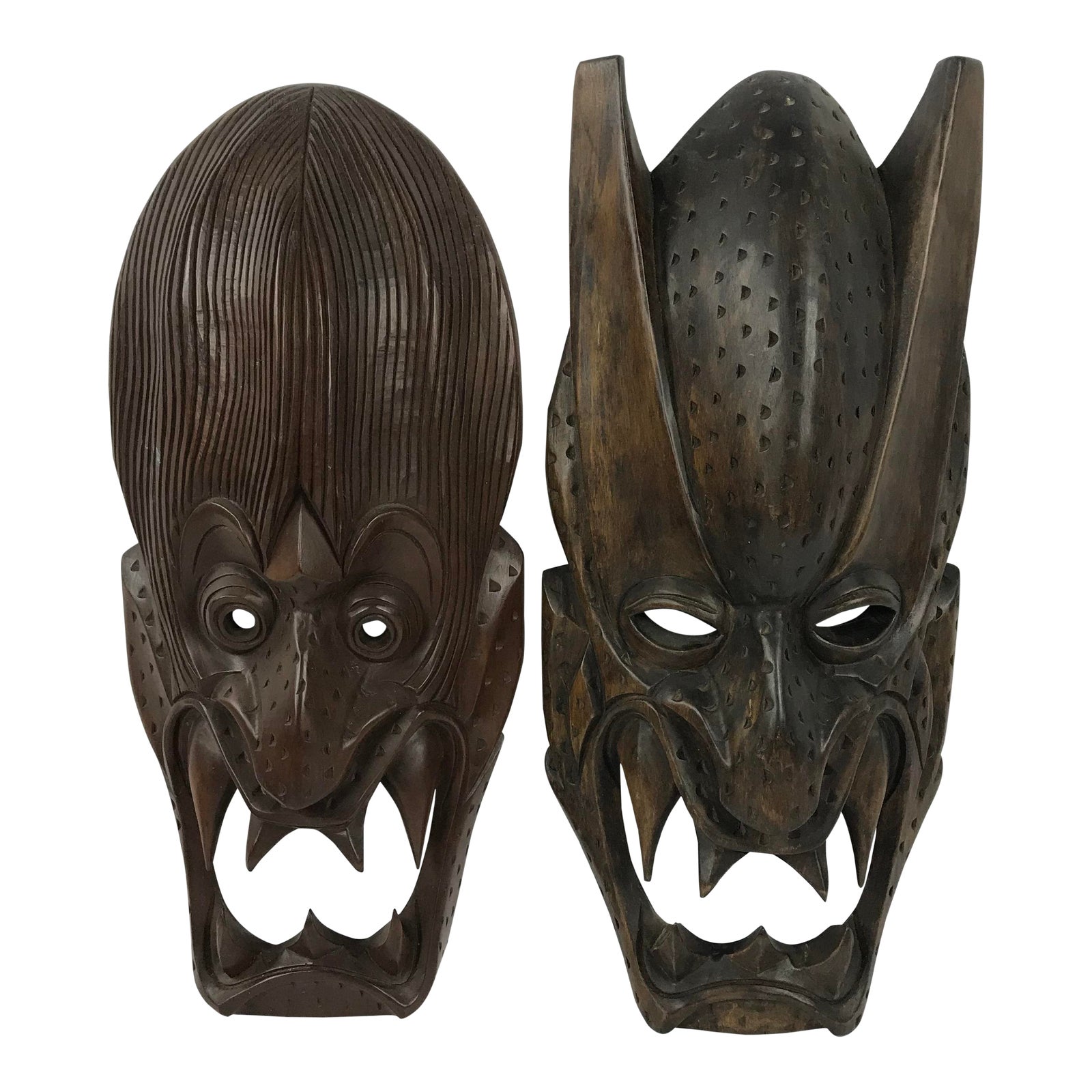 20th Century Tribal Carved Wooden Igorot or Ifugao Bakunawa Masks - a ...