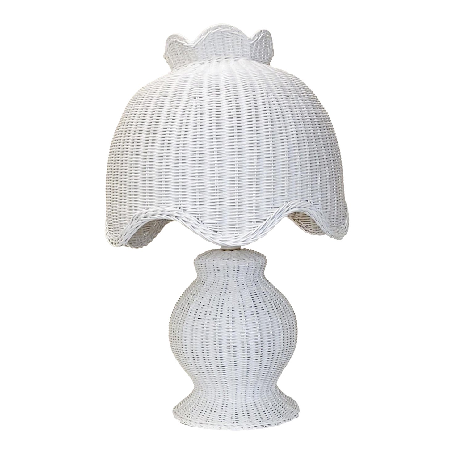 Large Single Wicker Table Lamp With Shade | Chairish