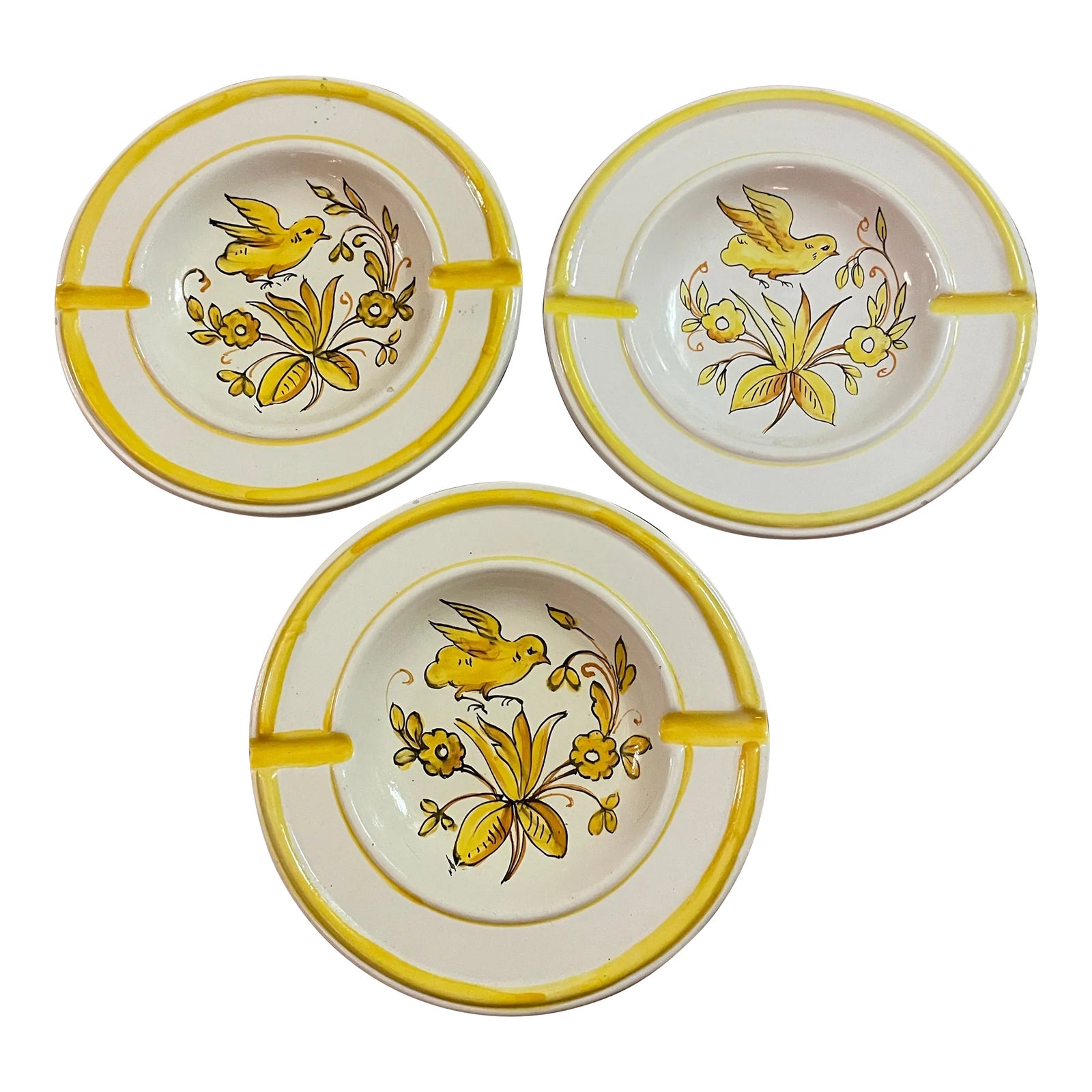 Vintage Italian Ceramic Painted Bird Ashtrays | Chairish
