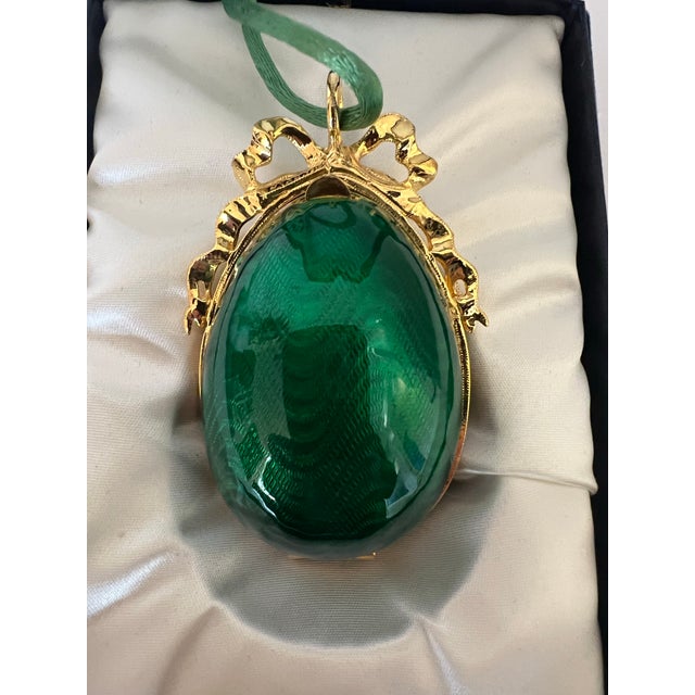 Faberge Vintage Guilloche Emerald Green Enamel Egg Ornament, Made in ...